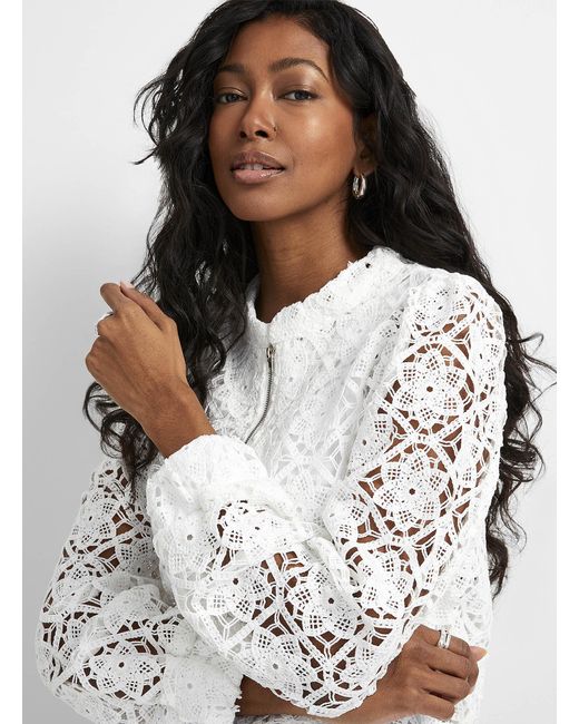 Contemporaine Openwork Crochet Bomber Jacket in White | Lyst
