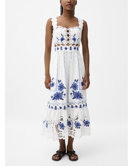 FARM Rio Richelieu Sunflower Linen Dress in White | Lyst