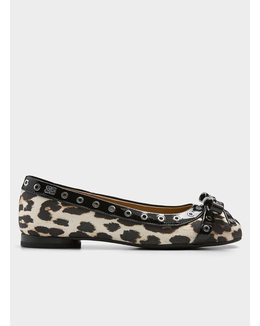 Ganni Leopard Print Metallic Eyelets Ballet Flats Women | Lyst