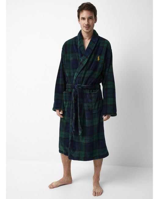 Polo Ralph Lauren Plush Check Robe in Blue for Men | Lyst