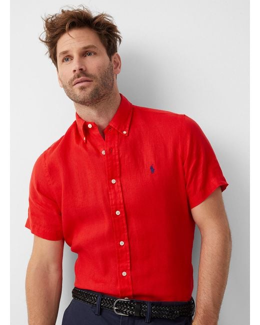 Polo Ralph Lauren Pure Linen Short in Red for Men | Lyst