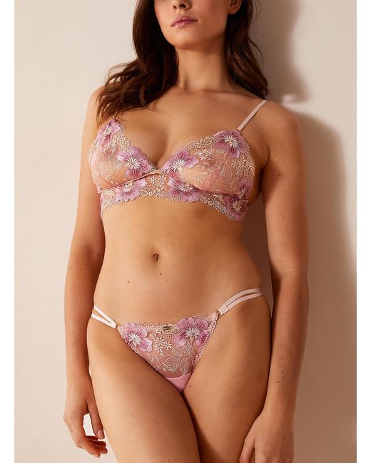 NETTE ROSE Rosie Embroidered String Thong in Brown | Lyst