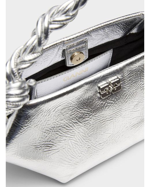 Ganni Bou Mini Metallic Braided Handle Recycled Leather Bag | Lyst
