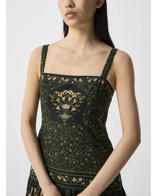 FARM Rio Black Flowers Arch Linen Dress in Green | Lyst