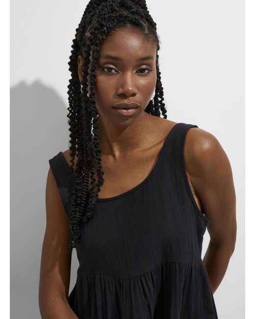 Ichi Tiered Pure Cotton Gauze Maxi Dress in Black | Lyst