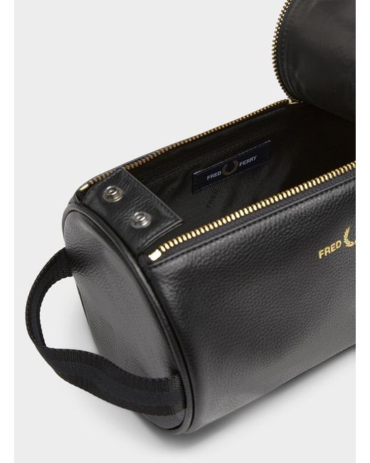 Fred Perry Pebbled Leather Cylindrical Travel Case in Gray for Men | Lyst