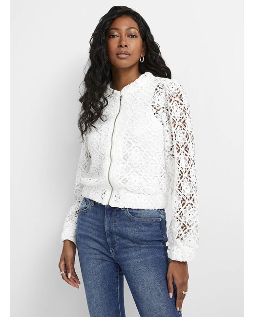 Contemporaine Openwork Crochet Bomber Jacket in White | Lyst
