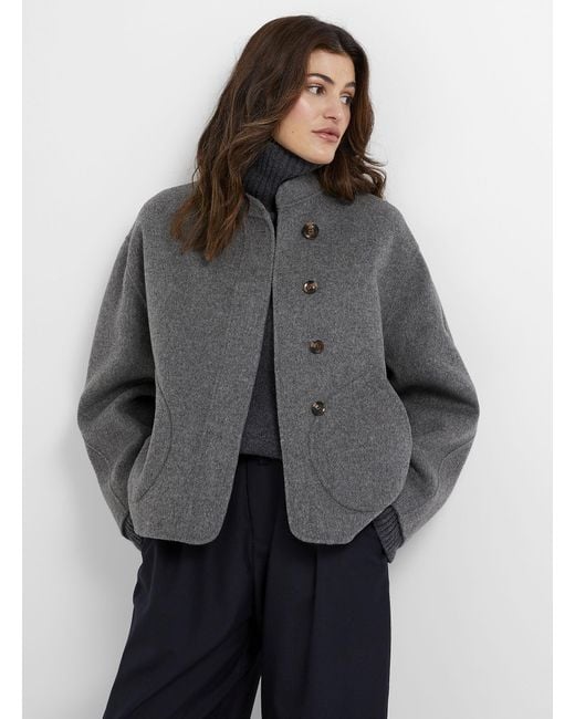 Soeur Windsor Brushed Wool Cropped Coat in Gray | Lyst