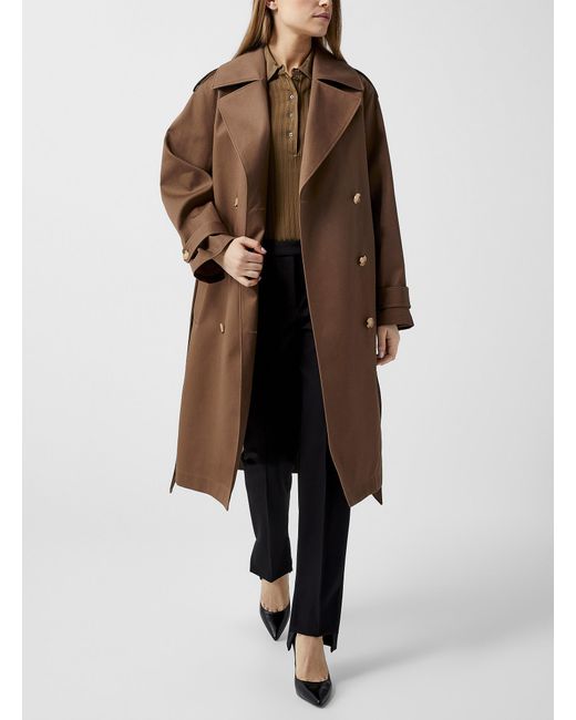 BOSS Structured Brown Trench Coat in Natural | Lyst