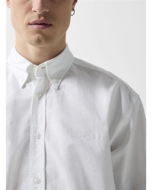 BOSS Cursive Embroidery Oxford Shirt in White for Men | Lyst