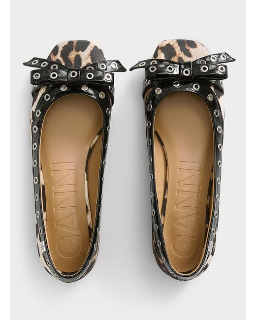Ganni Leopard Print Metallic Eyelets Ballet Flats Women | Lyst
