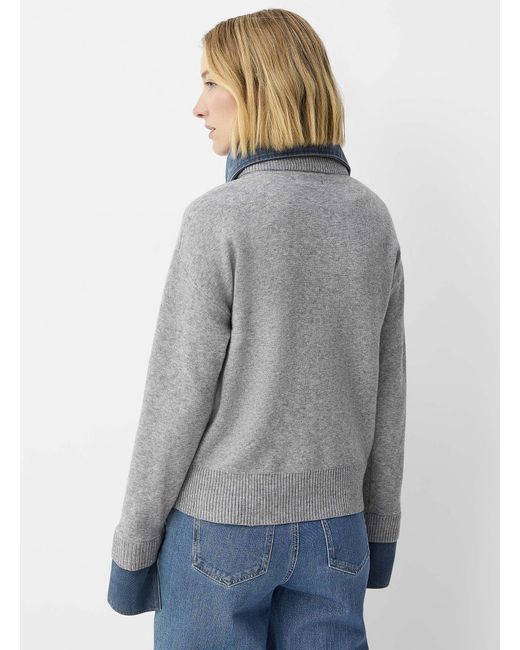 Contemporaine Denim Inserts Jewel Buttons Polo Shirt in Gray | Lyst
