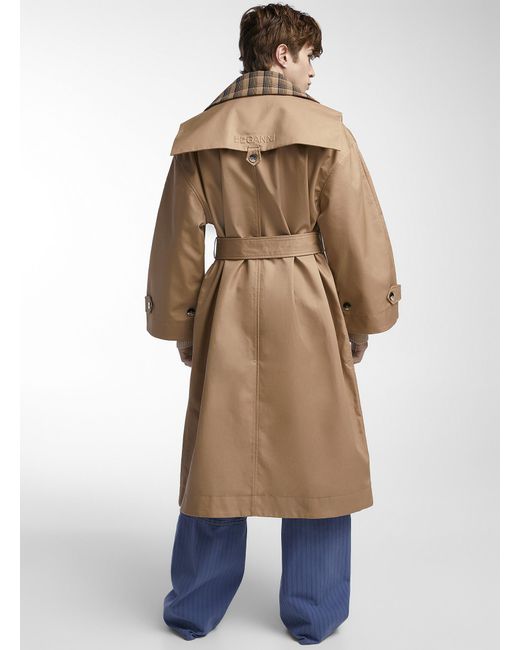 Ganni Checkered Collar Trench Coat in Blue for Men | Lyst