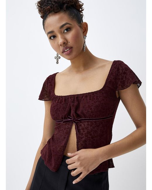 Motel Floral Mesh Cropped Blouse in Purple | Lyst