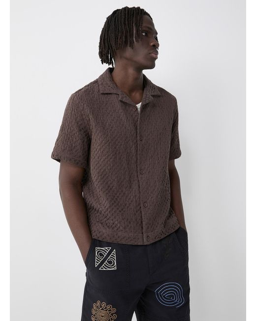 Wax London Embossed Texture Camp Shirt in Brown for Men | Lyst