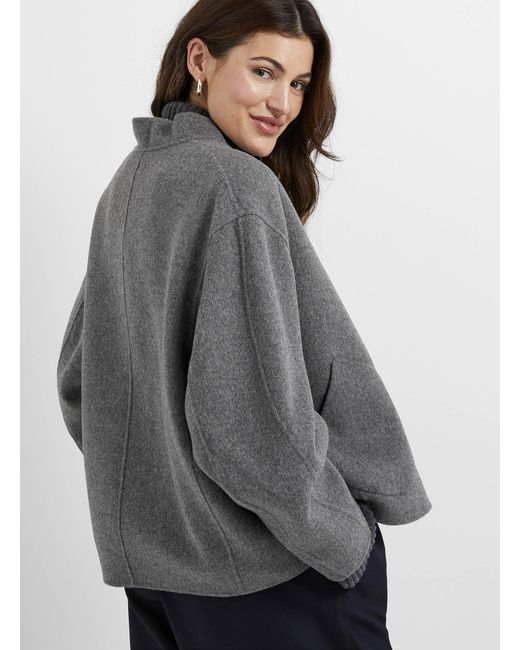 Soeur Windsor Brushed Wool Cropped Coat in Gray | Lyst