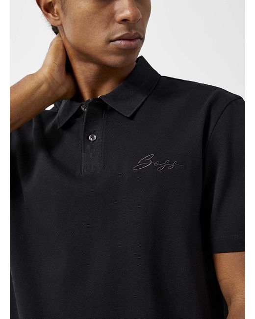 BOSS Cursive Logo Black Polo Shirt for Men | Lyst