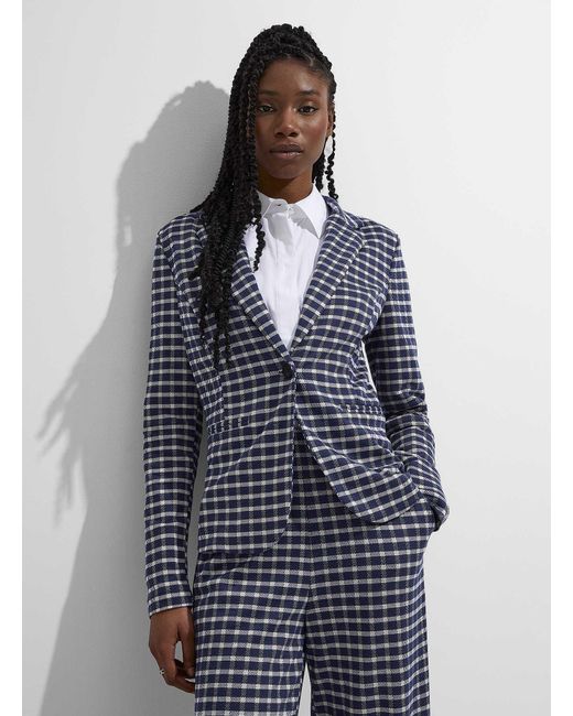 Ichi Checkered Cinched Blazer in Blue | Lyst