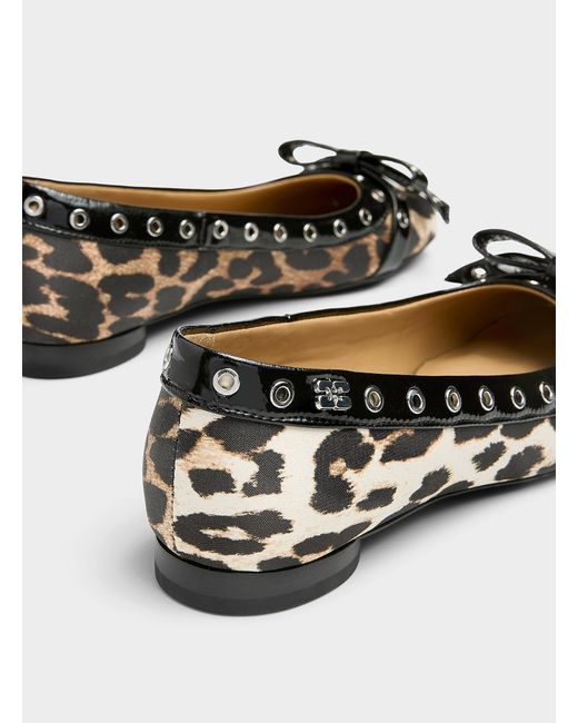 Ganni Leopard Print Metallic Eyelets Ballet Flats Women | Lyst