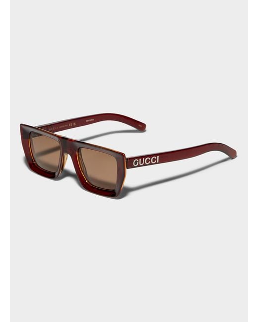 Gucci Straight Bridge Rectangular Sunglasses in Brown for Men | Lyst
