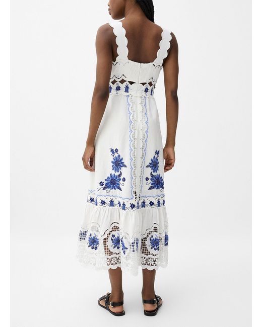 FARM Rio Richelieu Sunflower Linen Dress in White | Lyst