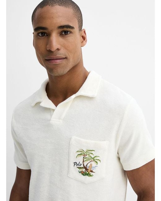 Polo Ralph Lauren Tropical Embroidery Terry Polo in White for Men | Lyst
