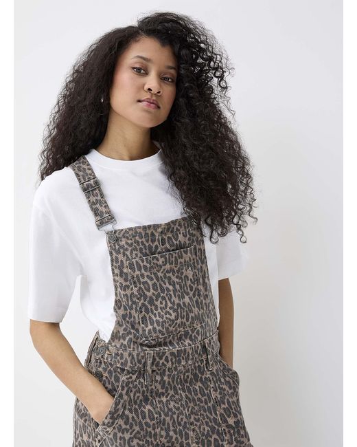 Twik Leopard Pint Denim Overalls in Gray | Lyst