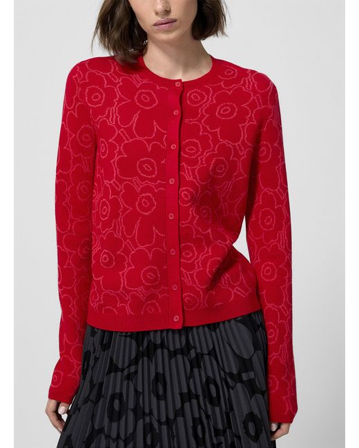 Marimekko Mutka Mini Piirto Unikko Wool Cardigan in Red | Lyst