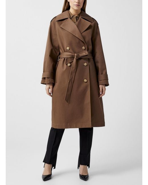 BOSS Structured Brown Trench Coat in Natural | Lyst