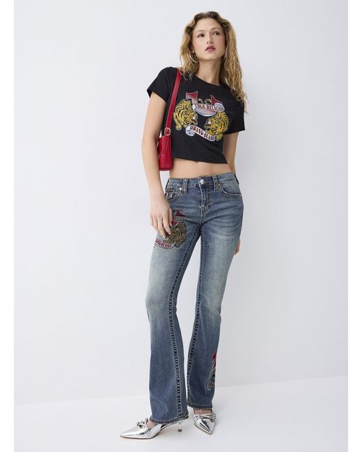 True Religion Becca Shiny Logos Bootcut Jean in Blue | Lyst