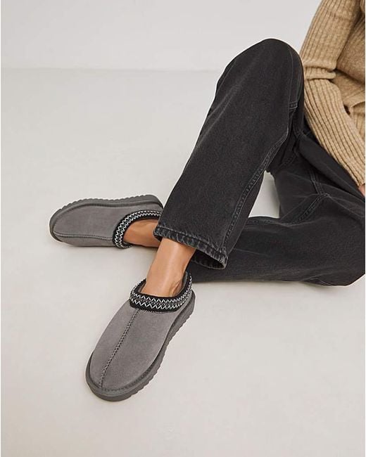Simply Be Embroidery Full Mule Slipper Wide in Brown | Lyst UK