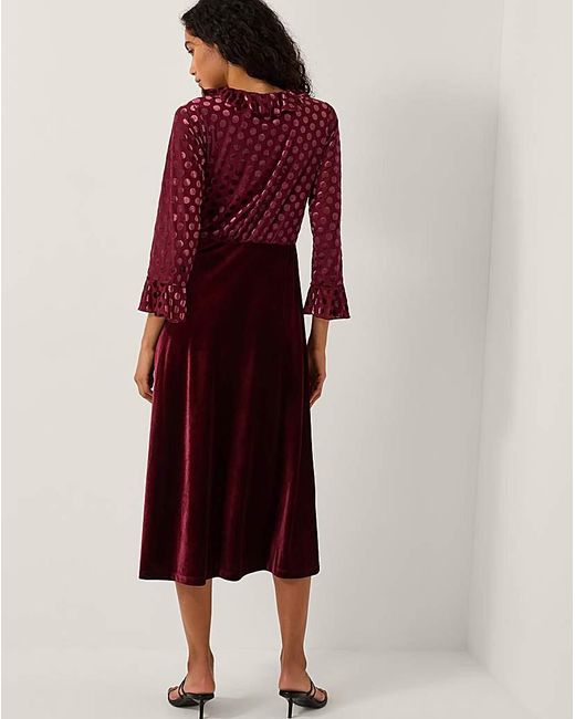 Monsoon Dua Polka Dot Velvet Midi Dress in Red | Lyst UK