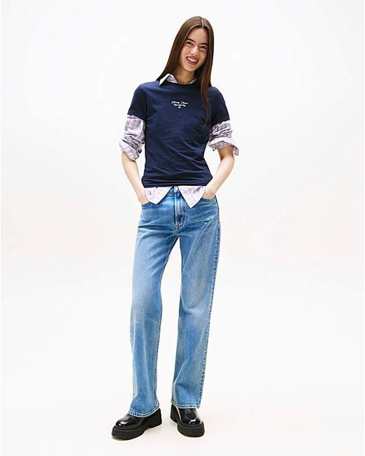 Tommy Hilfiger Slim Logo Script T-Shirt in Blue | Lyst UK