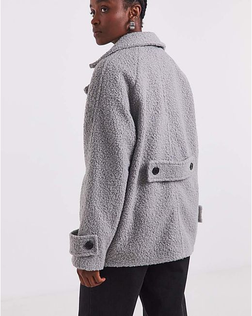 Simply Be Teddy Peacoat in Grey | Lyst UK