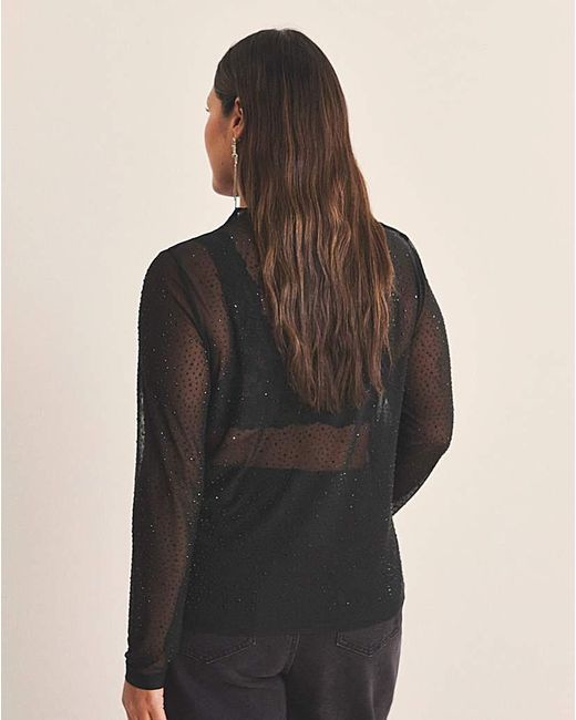 Simply Be High Neck Hot Fix Mesh Top in Black | Lyst UK