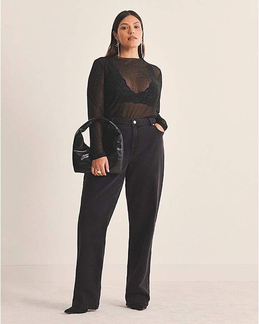 Simply Be High Neck Hot Fix Mesh Top in Black | Lyst UK