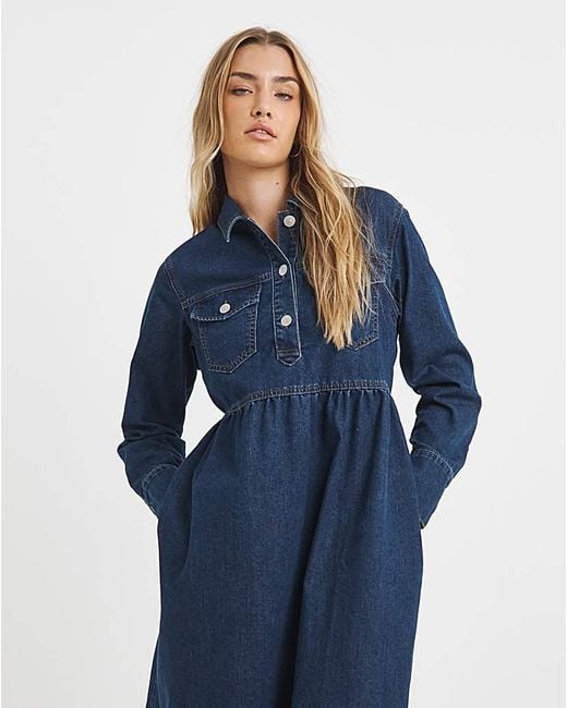 Simply Be Long Sleeve Denim Midi Dress in Blue | Lyst UK