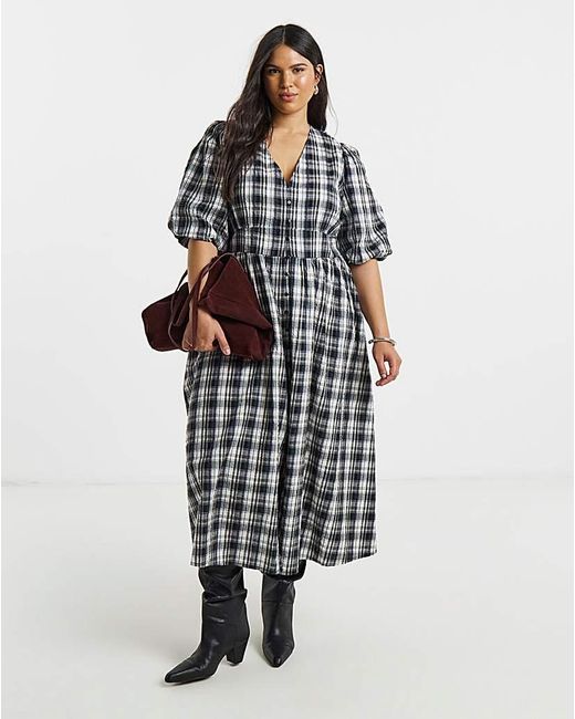Simply Be Check Midi Dress in White | Lyst UK