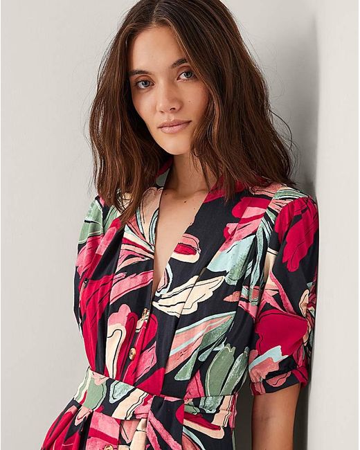Monsoon Jemima Floral Midi Shirt Dress in Red | Lyst UK