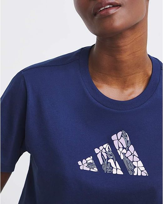 adidas Floral Print Crew T-Shirt in Blue | Lyst UK