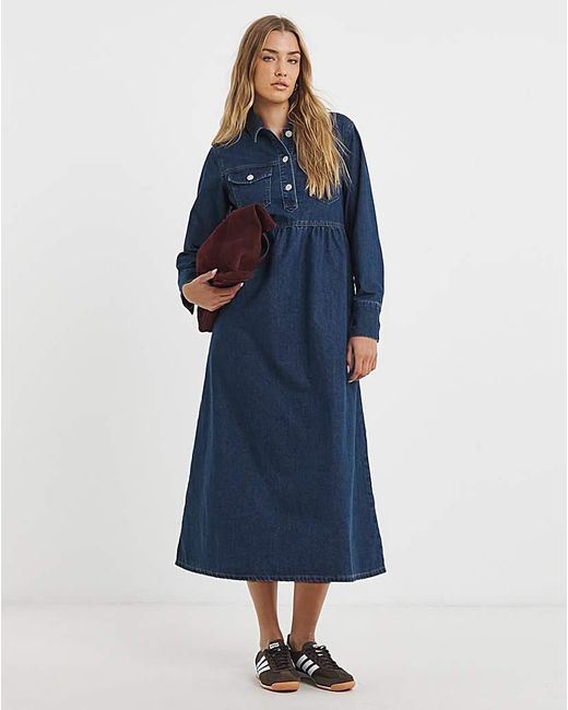 Simply Be Long Sleeve Denim Midi Dress in Blue | Lyst UK