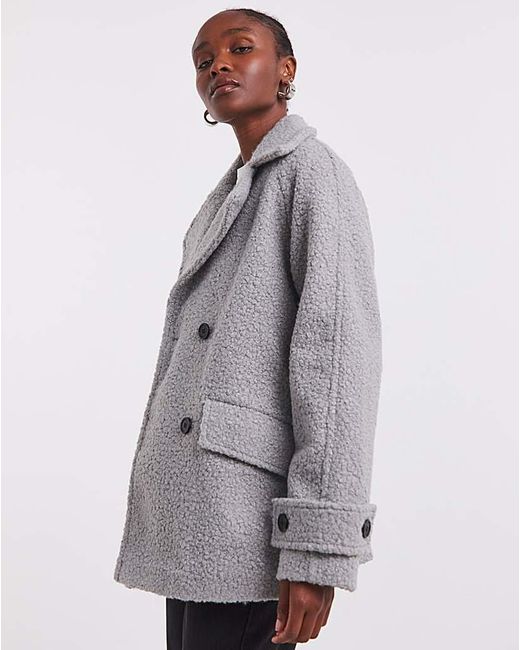 Simply Be Teddy Peacoat in Grey | Lyst UK