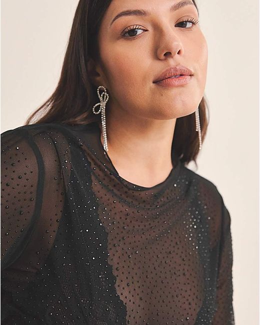 Simply Be High Neck Hot Fix Mesh Top in Black | Lyst UK
