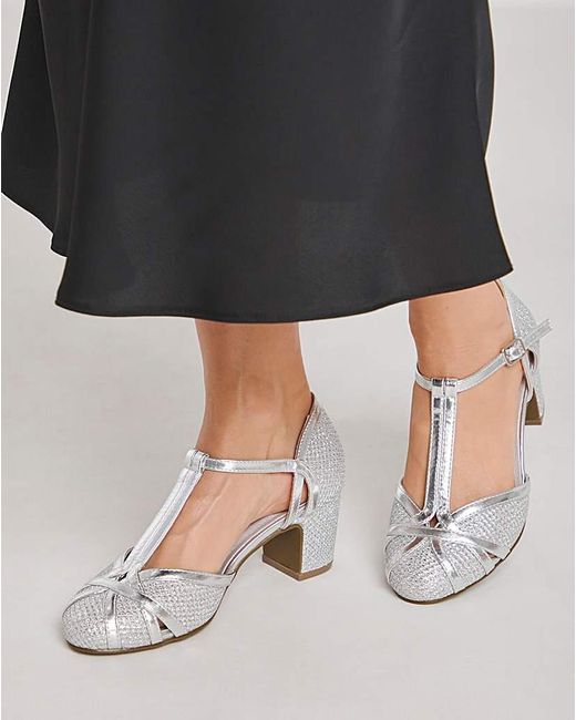 JD Williams Low Block Heel T Bar Shoes Ex Wide in Black | Lyst UK