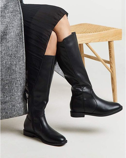 Simply Be Stretch Panel Knee High Boots S S in Black | Lyst UK