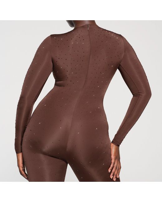 Skims Jelly Sheer Long Sleeve Catsuit Bodysuit In Brown Lyst