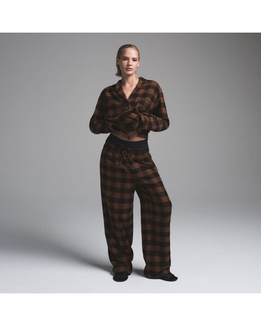 Skims Flannel Sleep Long Sleep Set in Brown | Lyst