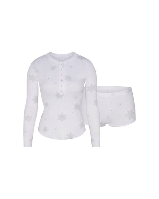 Skims Rhinestone Henley Set Snow Rhinestone Print in White | Lyst