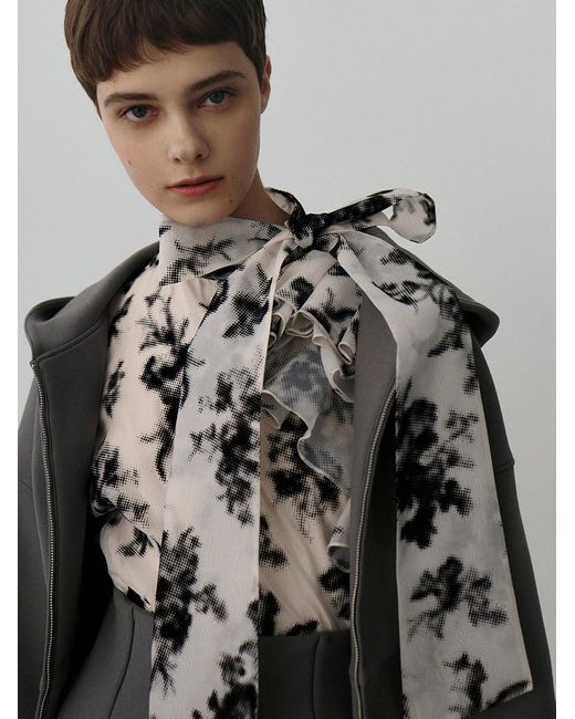 SNIDEL Sustainable Ruffle Ribbon Organza Blouse in White | Lyst