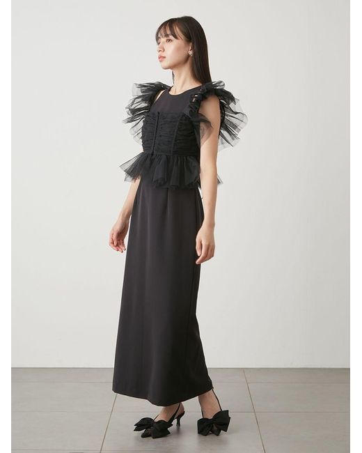 SNIDEL Tulle Bolero Maxi Dress in Black | Lyst